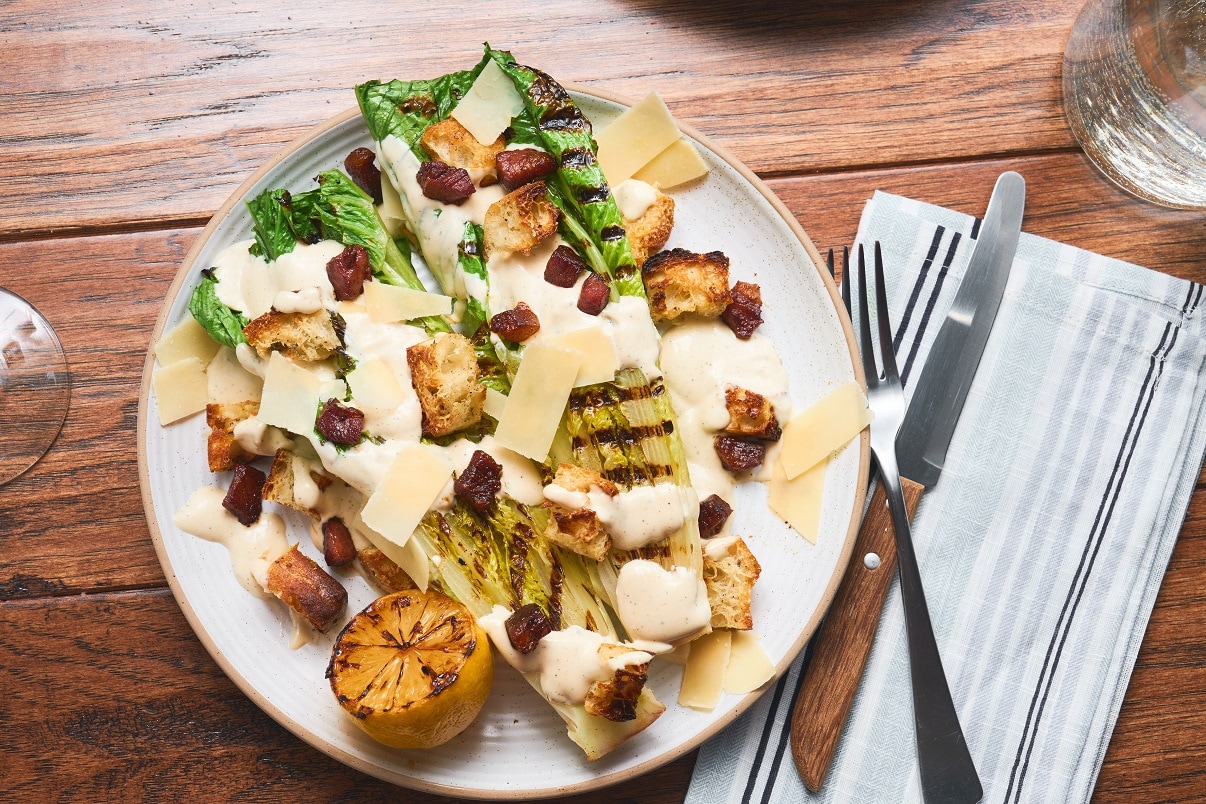 Grilled Caesar Salad with Pancetta and Croutons - Recipe